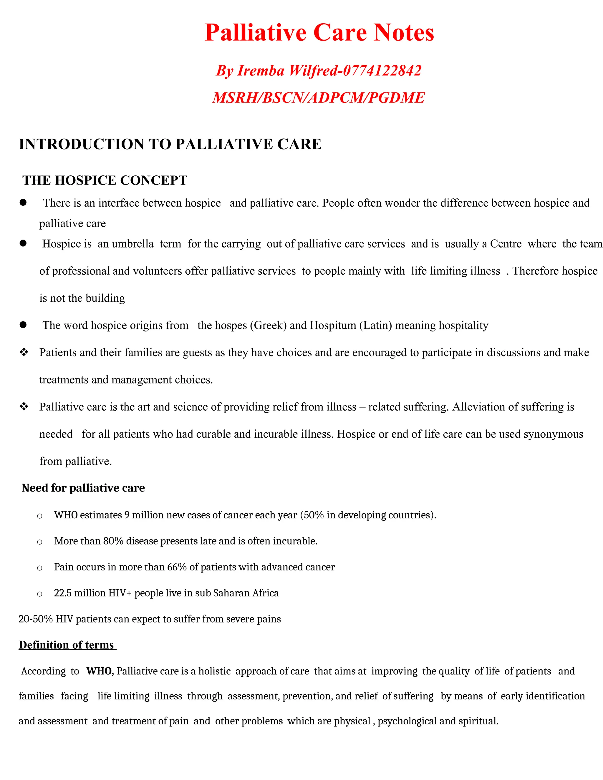 PALLIATIVE CARE UPDATED 2 2024 for all palliative care learners aiming at equipping them with ...