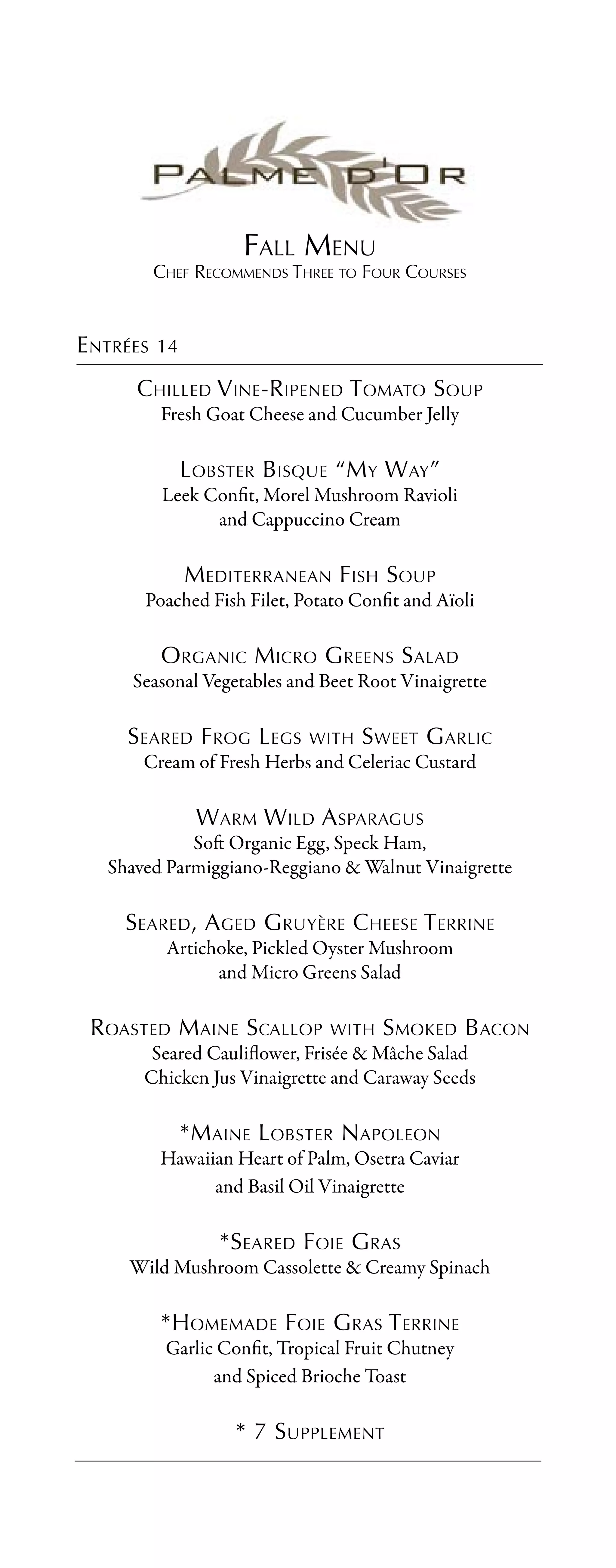Palme d\'Or Menu | PDF | Cooking | Food & Drink