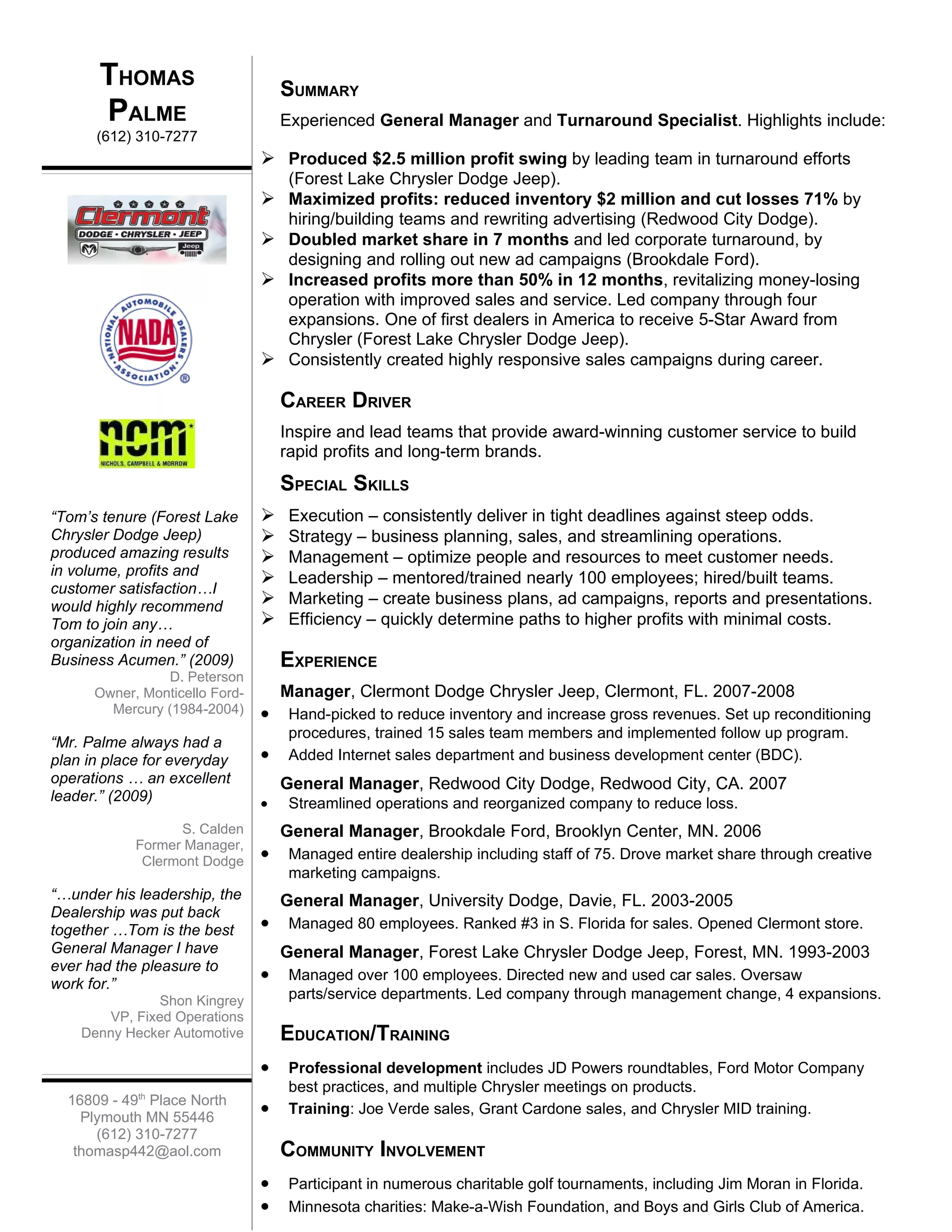 Palme Thomas Resume | DOC | Automotive Industry | Industries