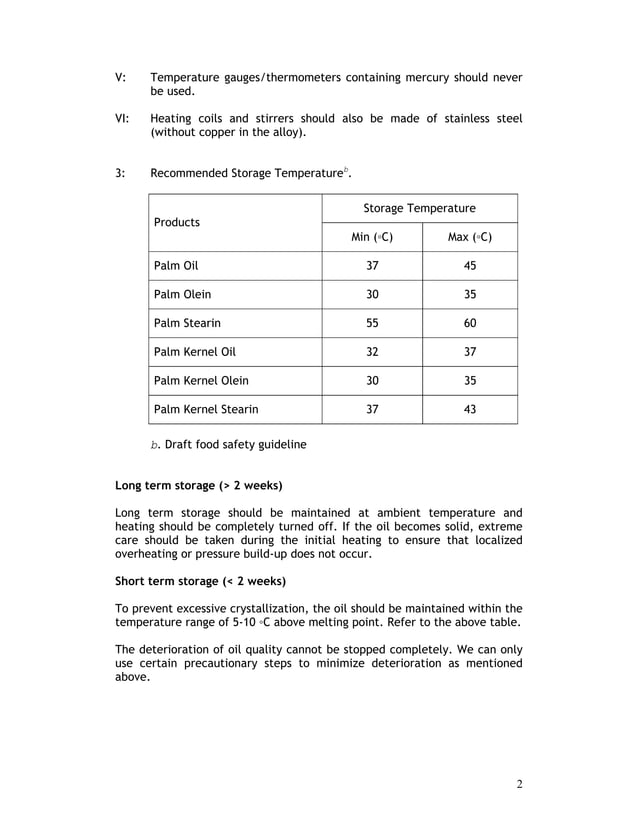 Palm Oil Heating - Recommeded Temperatures For Storage, Transport ...