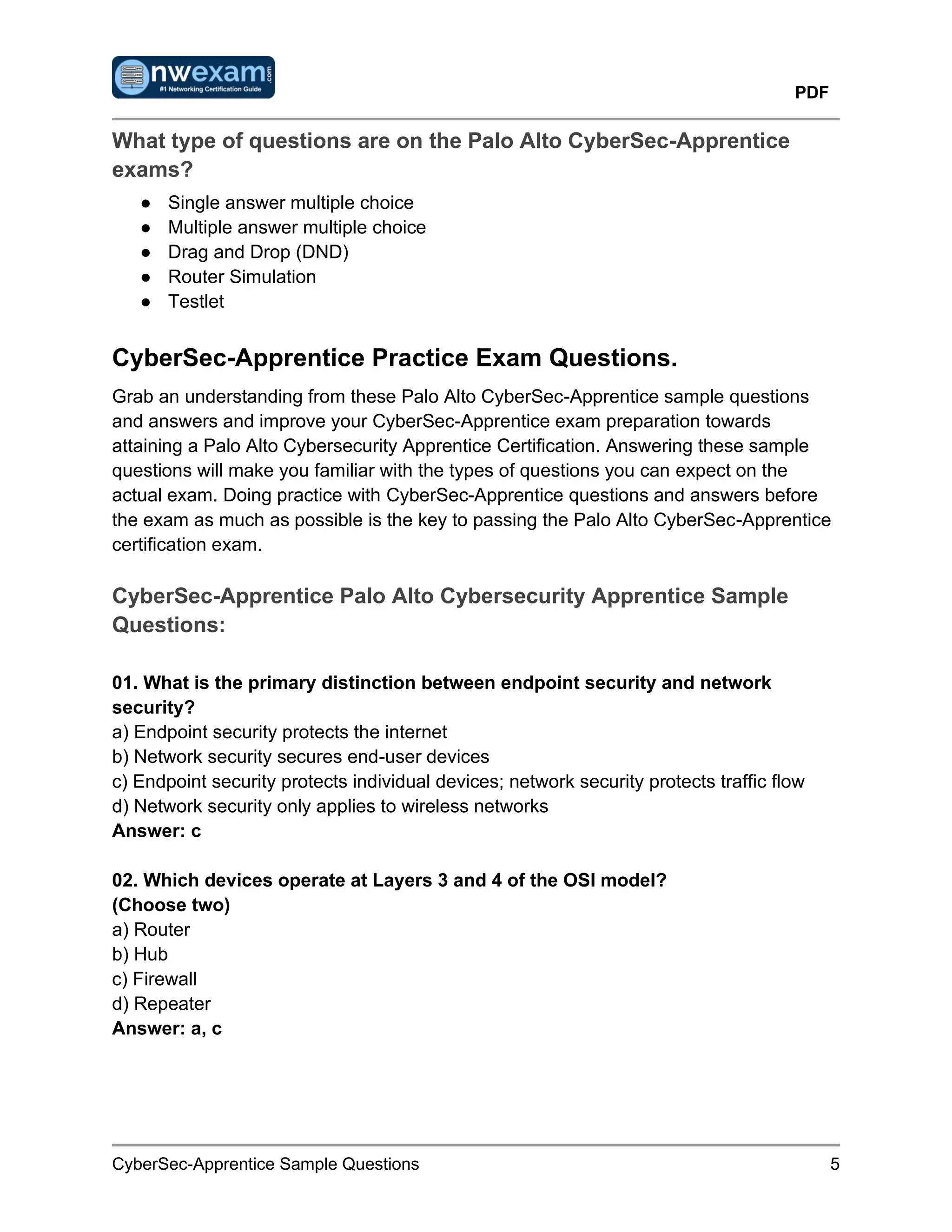 CyberSec-Apprentice Certification: Sample Questions & Answers | PDF
