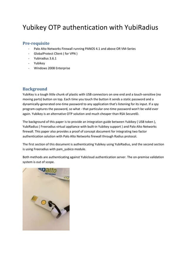 Palo Alto Networks PANOS 5.0 Radius Authentication OTP using Yubikey | PDF