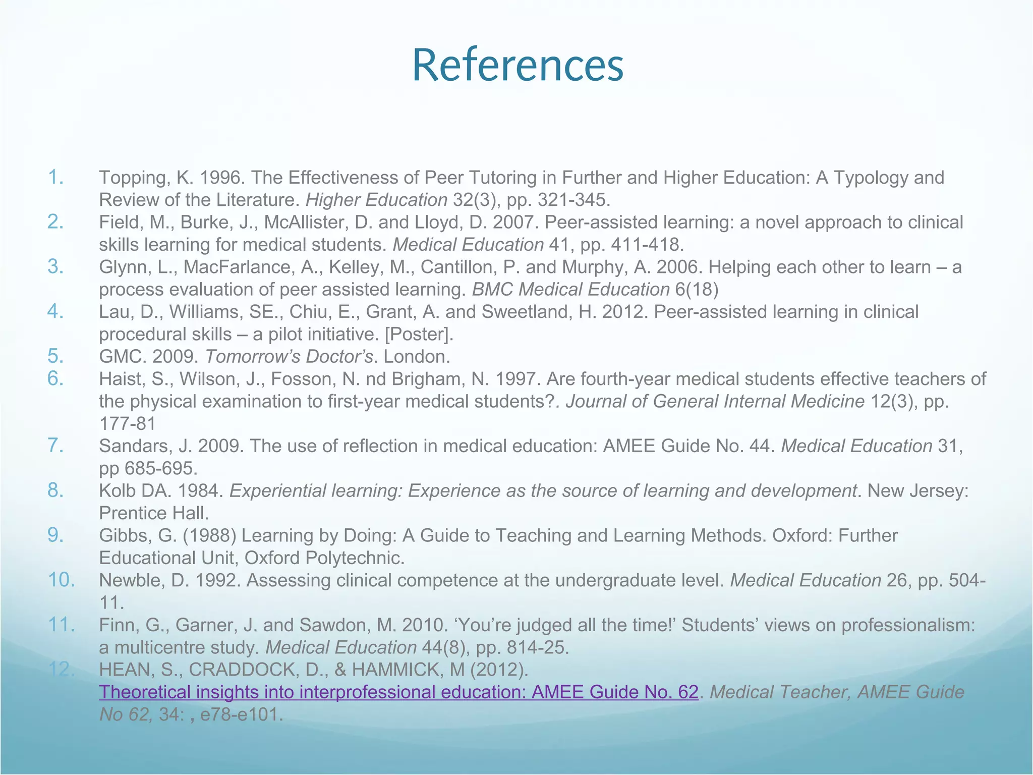 Peer Assisted Learning presentation - reflections | PPT