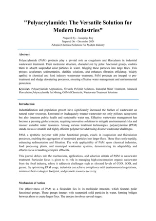 Polyacrylamide: The Versatile Solution for Modern Industries | PDF