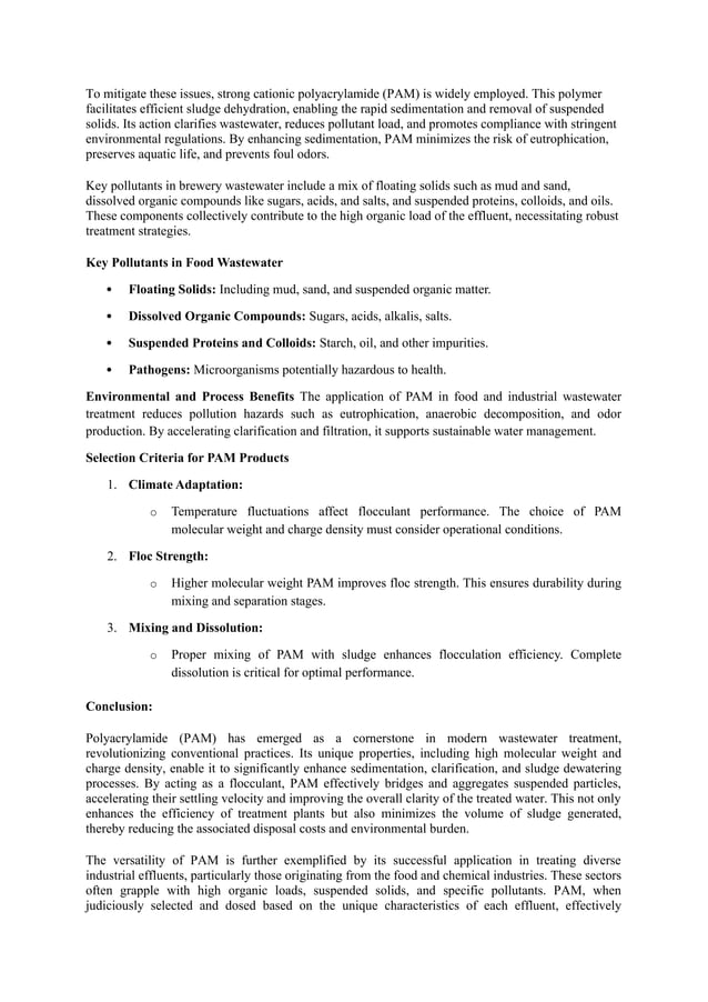 Polyacrylamide: The Versatile Solution for Modern Industries | PDF