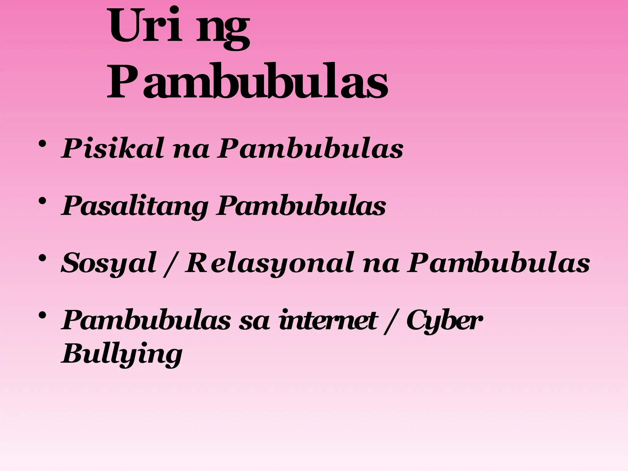 Bullying, types of bullying, where bullying happens | PPT