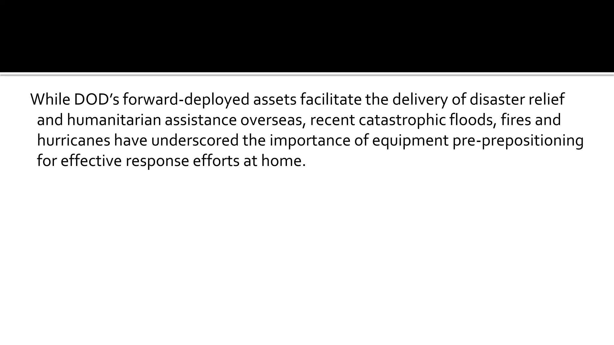 The Role of DOD in Disaster Relief & Humanitarian Assistance | PPT