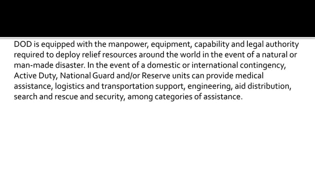 The Role of DOD in Disaster Relief & Humanitarian Assistance | PPTX