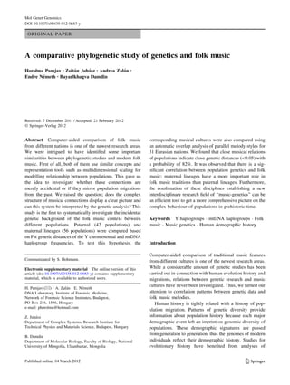 A comparative phylogenetic study of genetics and folk music | PDF