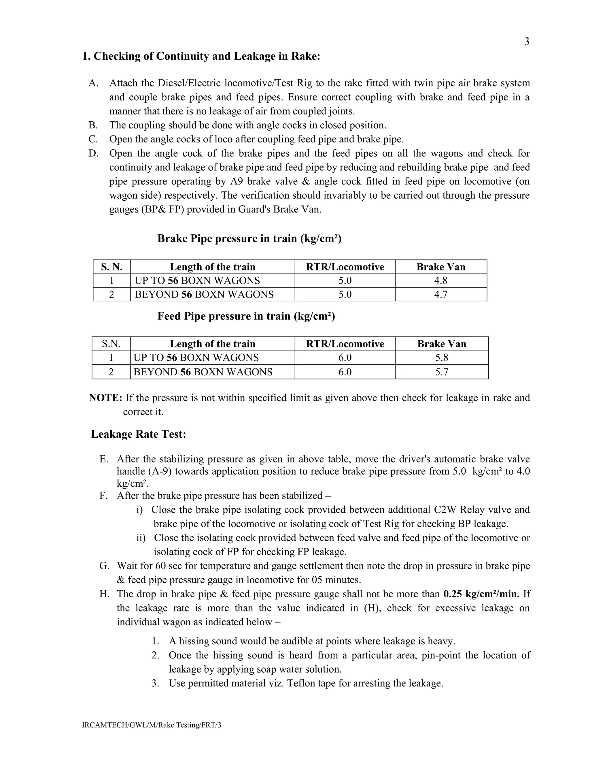 Pamphlet on rake testing procedure for freight stock | PDF
