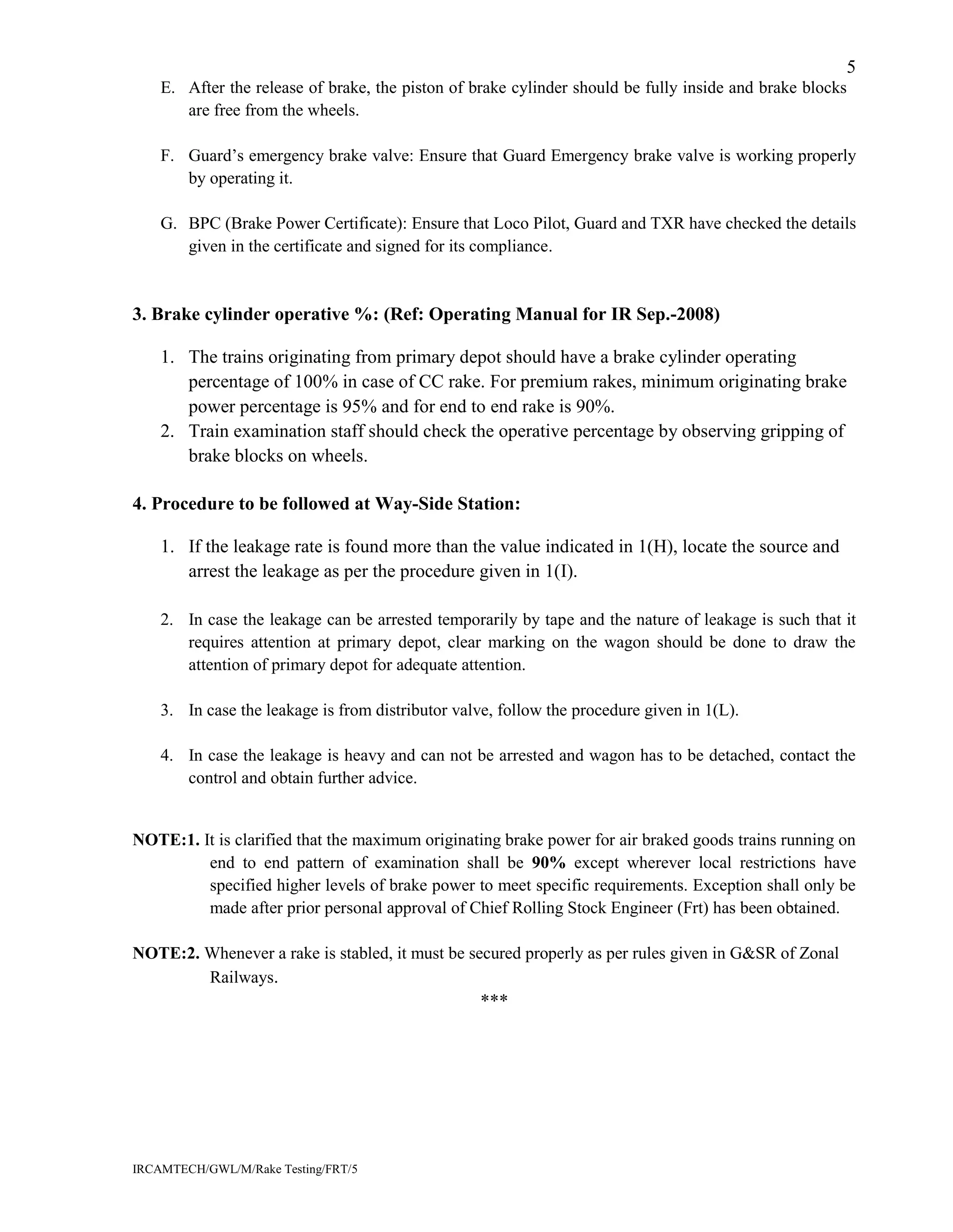 Pamphlet on rake testing procedure for freight stock | PDF