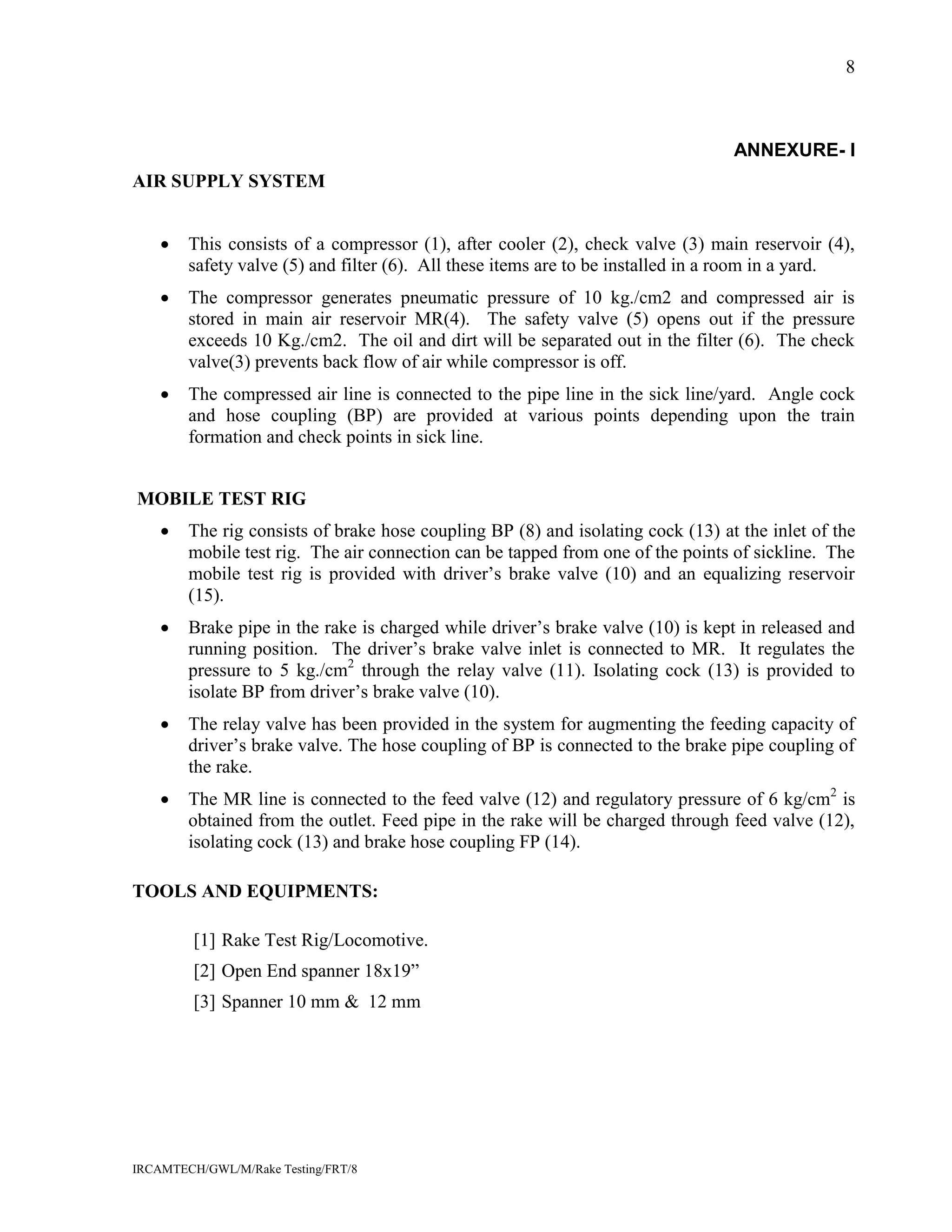 Pamphlet on rake testing procedure for freight stock | PDF