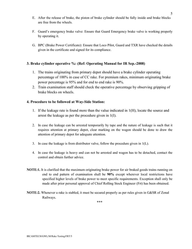 Pamphlet on rake testing procedure for freight stock | PDF