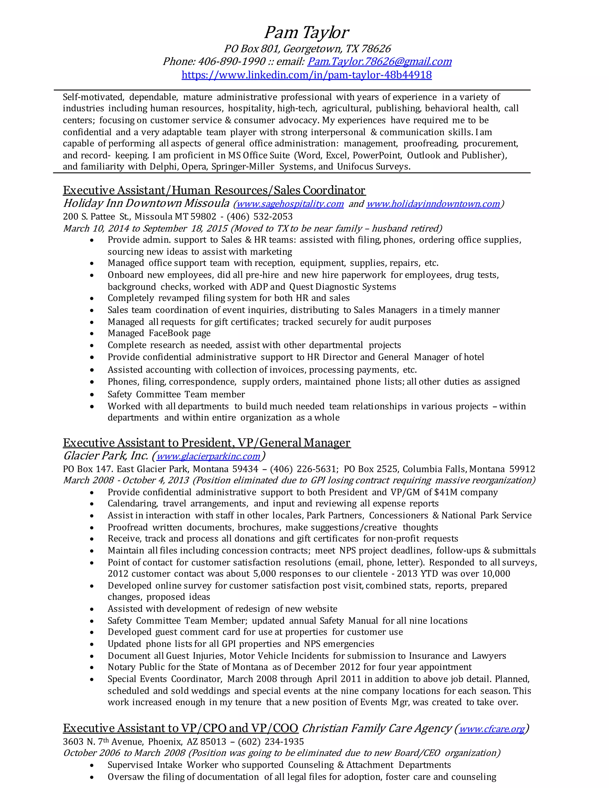 PamTaylor - Resume 2016 | DOCX | Non-Profit Organizations | Industries