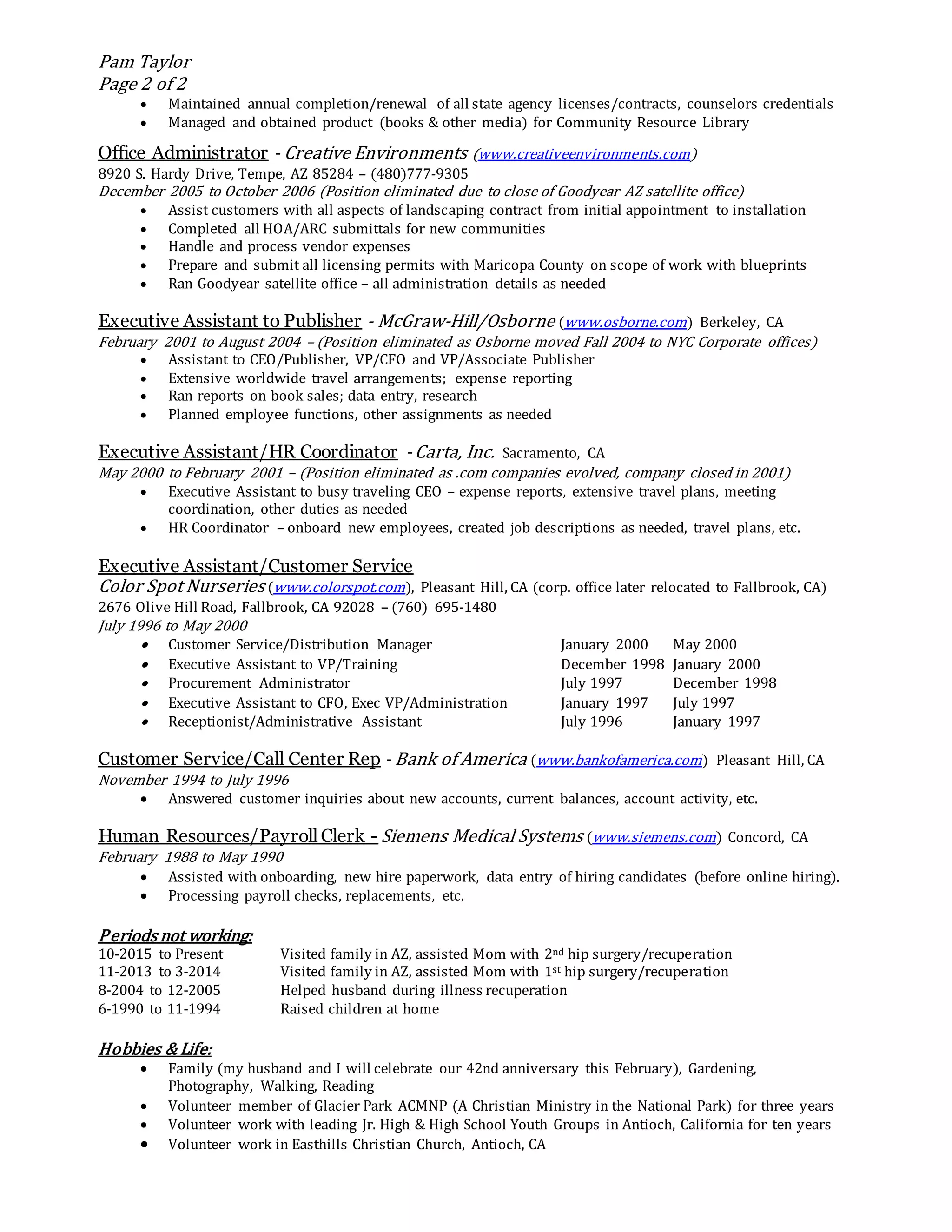 PamTaylor - Resume 2016 | DOCX | Non-Profit Organizations | Industries
