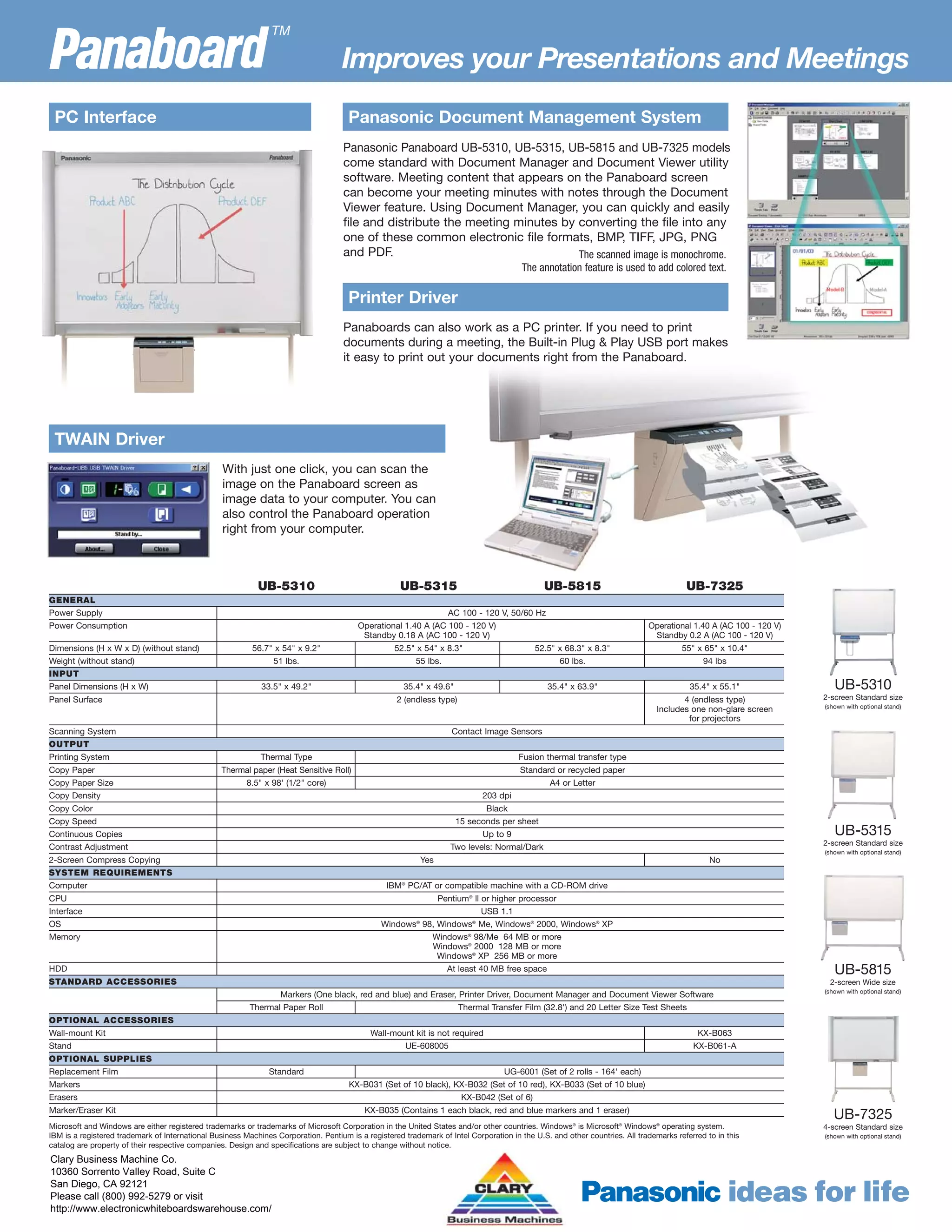 Panaboard UB Series Spec Sheet | PDF | Operating Systems | Computer ...