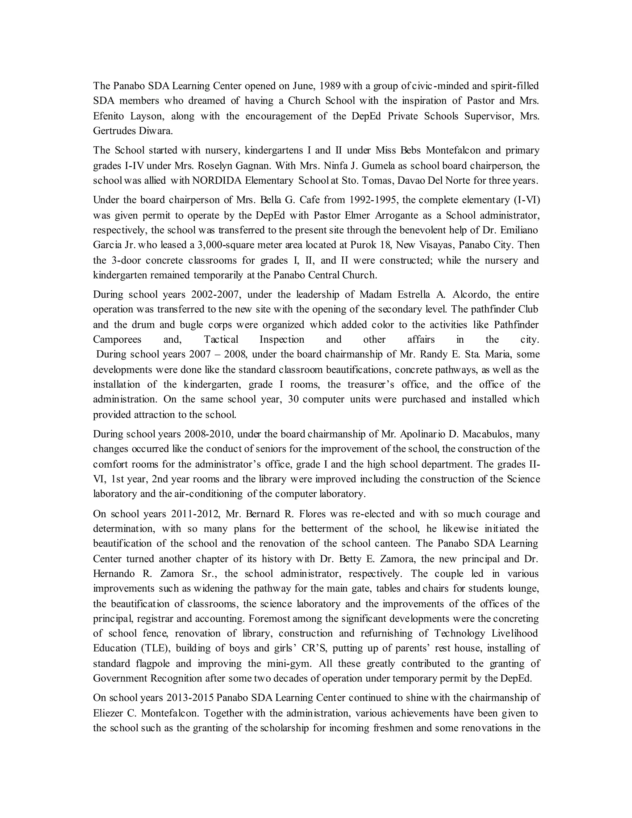 Panabo sda history | DOCX