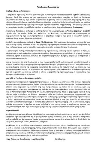 Panahon ng Renaissance Araling Panlipunan 8.docx