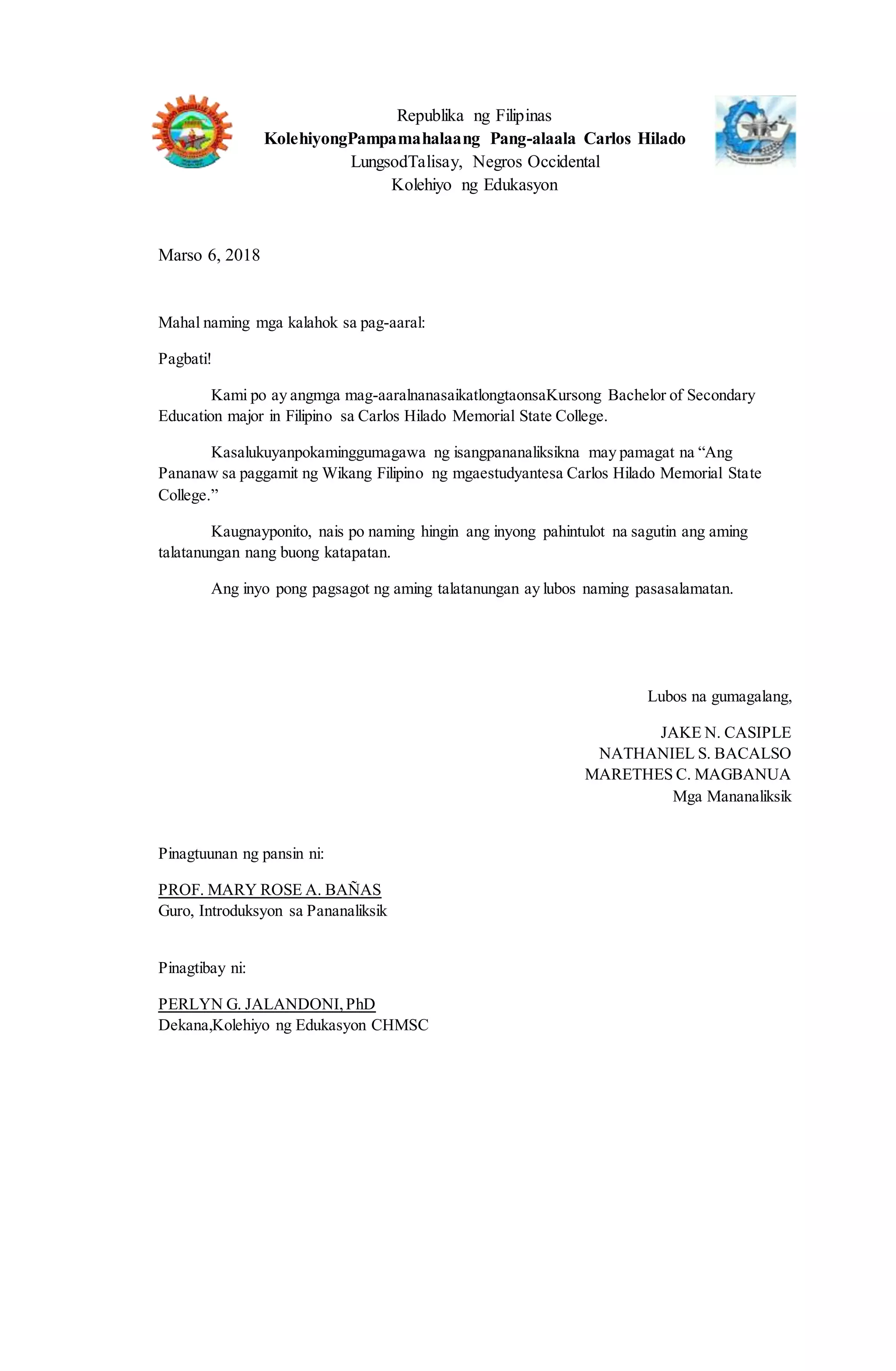 Pananaliksik, liham para sa mga kalahok | DOCX