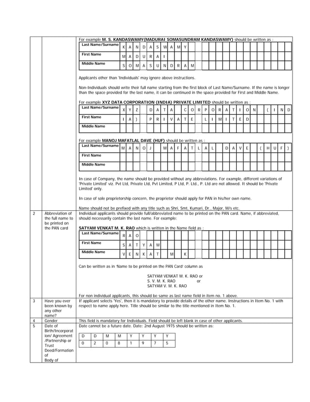 Pan application form | PDF