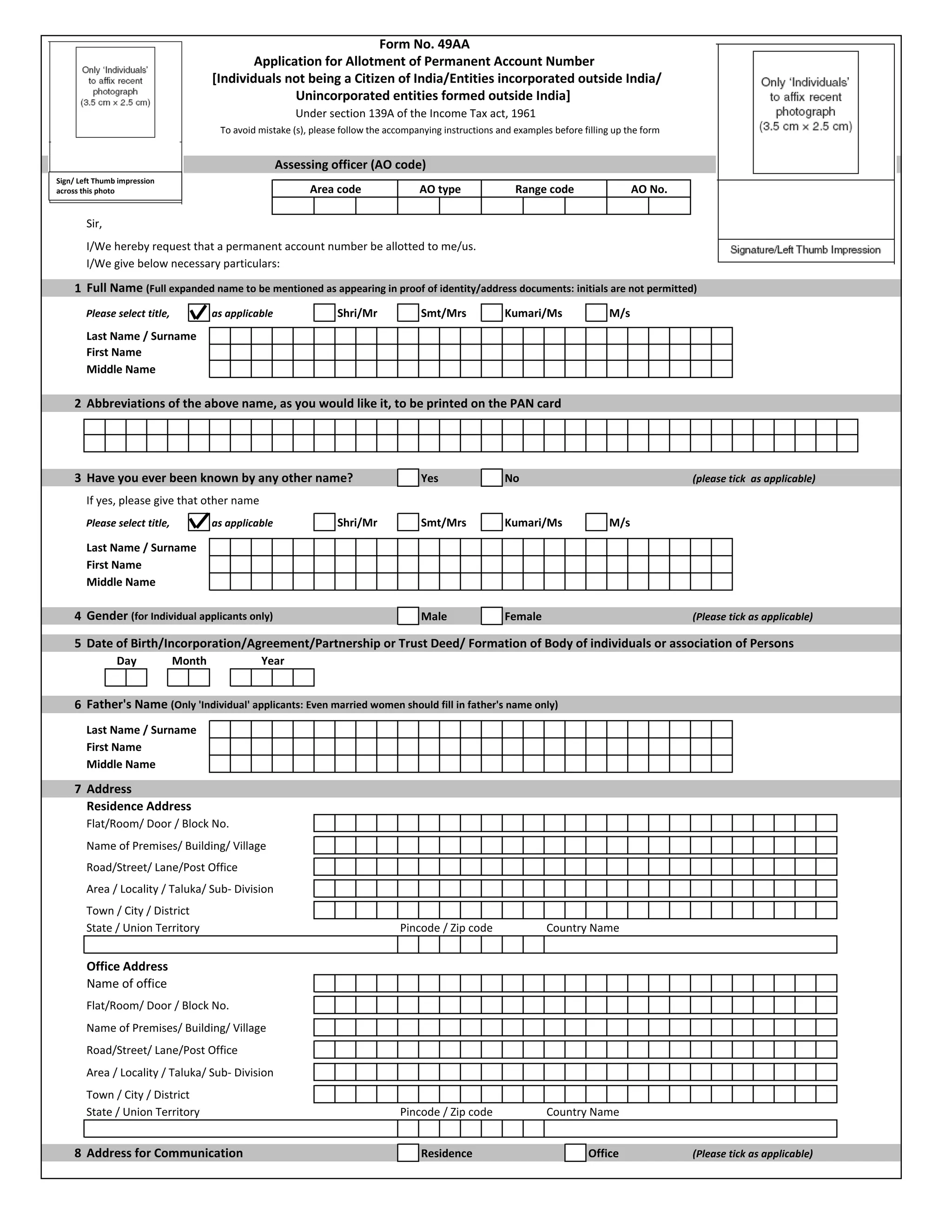 Pan application form 49 aa for foreign citizens | PDF