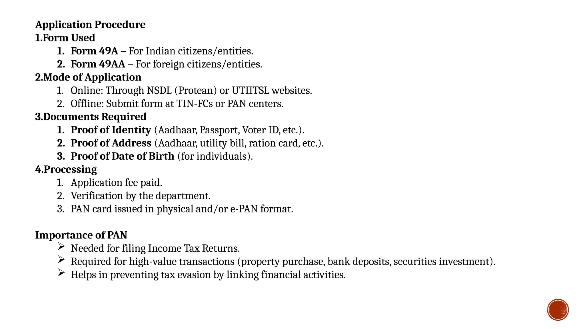 PAN APPLICATION PROCESS.pptx ONLINE-OFFLINE APPLYING PROCEDURES | PPTX