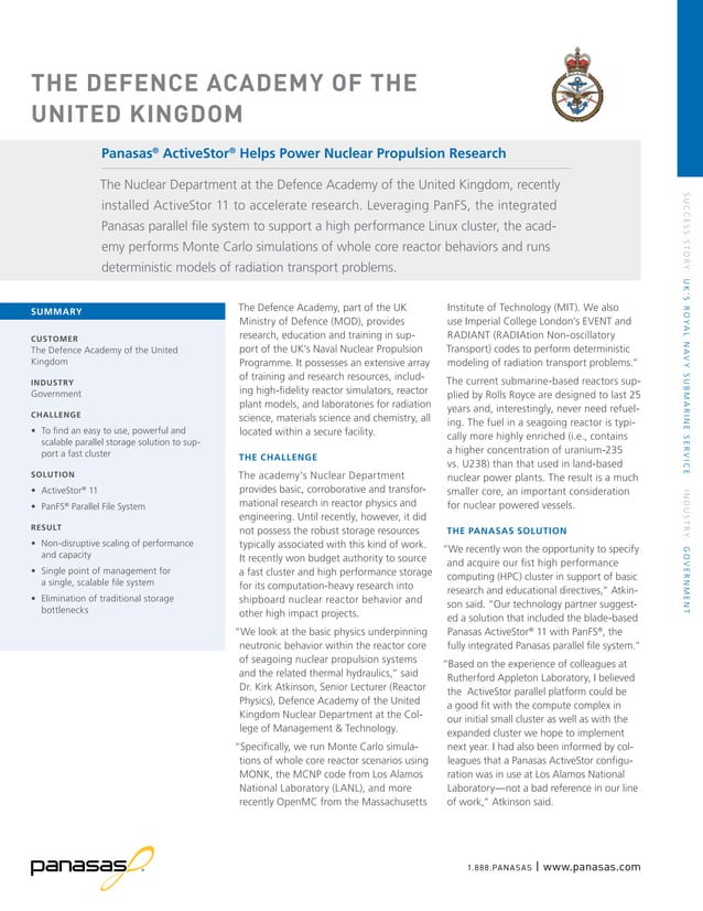Panasas ® The Defence Academy of the United Kingdom | PDF