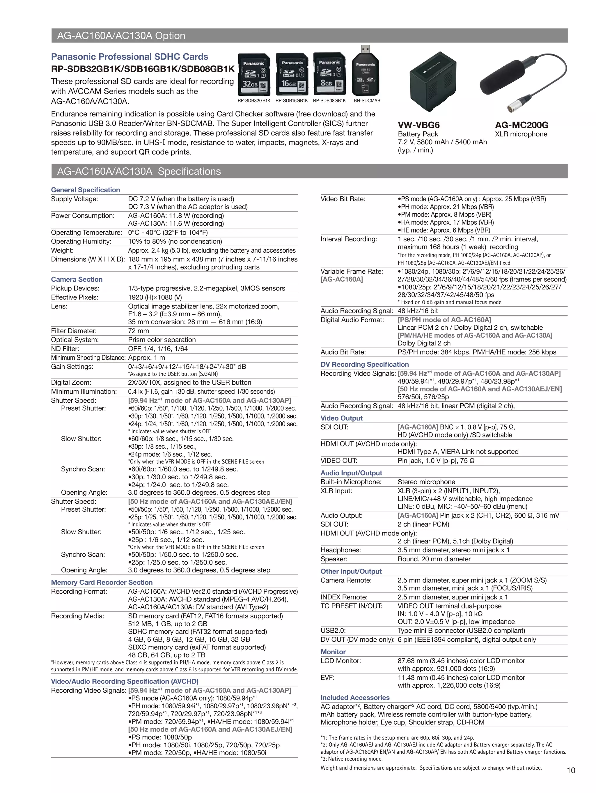 Panasonic AG-AC130A en AG-AC160A | PDF