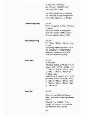 Panasonic ag ac160 a handheld camcorder | PDF | Digital Audio ...