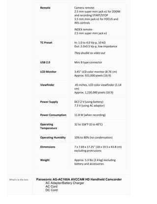 Panasonic ag ac160 a handheld camcorder | PDF | Digital Audio ...