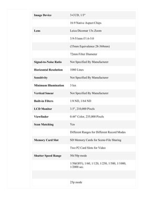 Panasonic ag hpx171 p2 hd solid-state camcorder | PDF