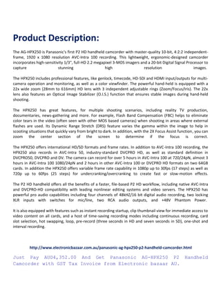 Panasonic ag hpx250 p2 handheld camcorder | PDF