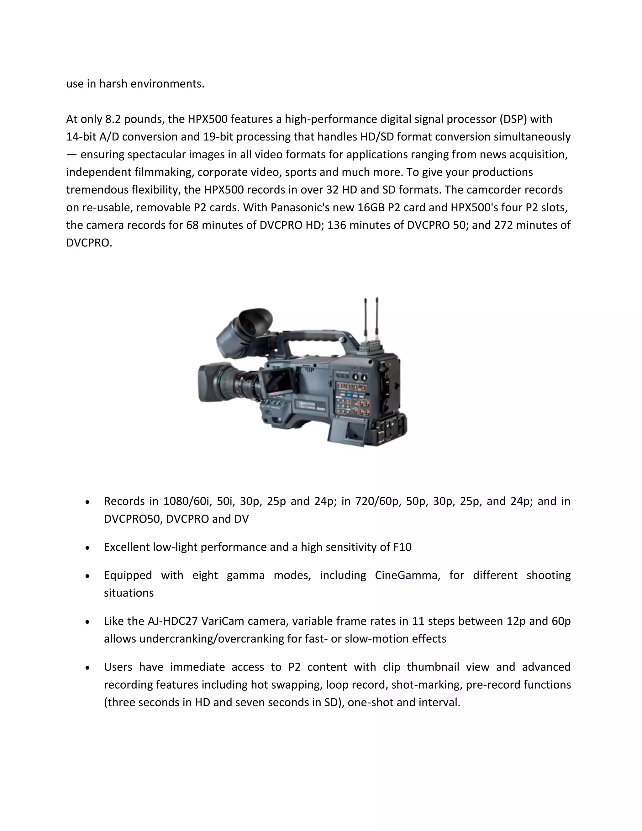 Panasonic ag hpx500 shoulder mounted camcorder | PDF | Digital Audio ...
