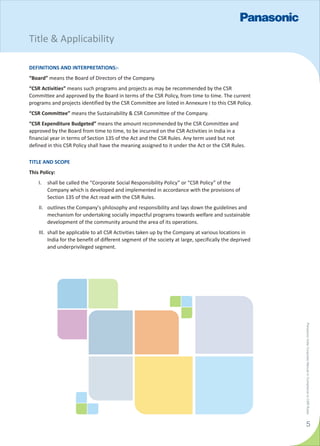 Panasonic India CSR Policy | PDF