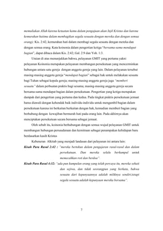 Panca pelayanan GEREJA MASEHI INJILI DI TIMOR (GMIT) | PDF