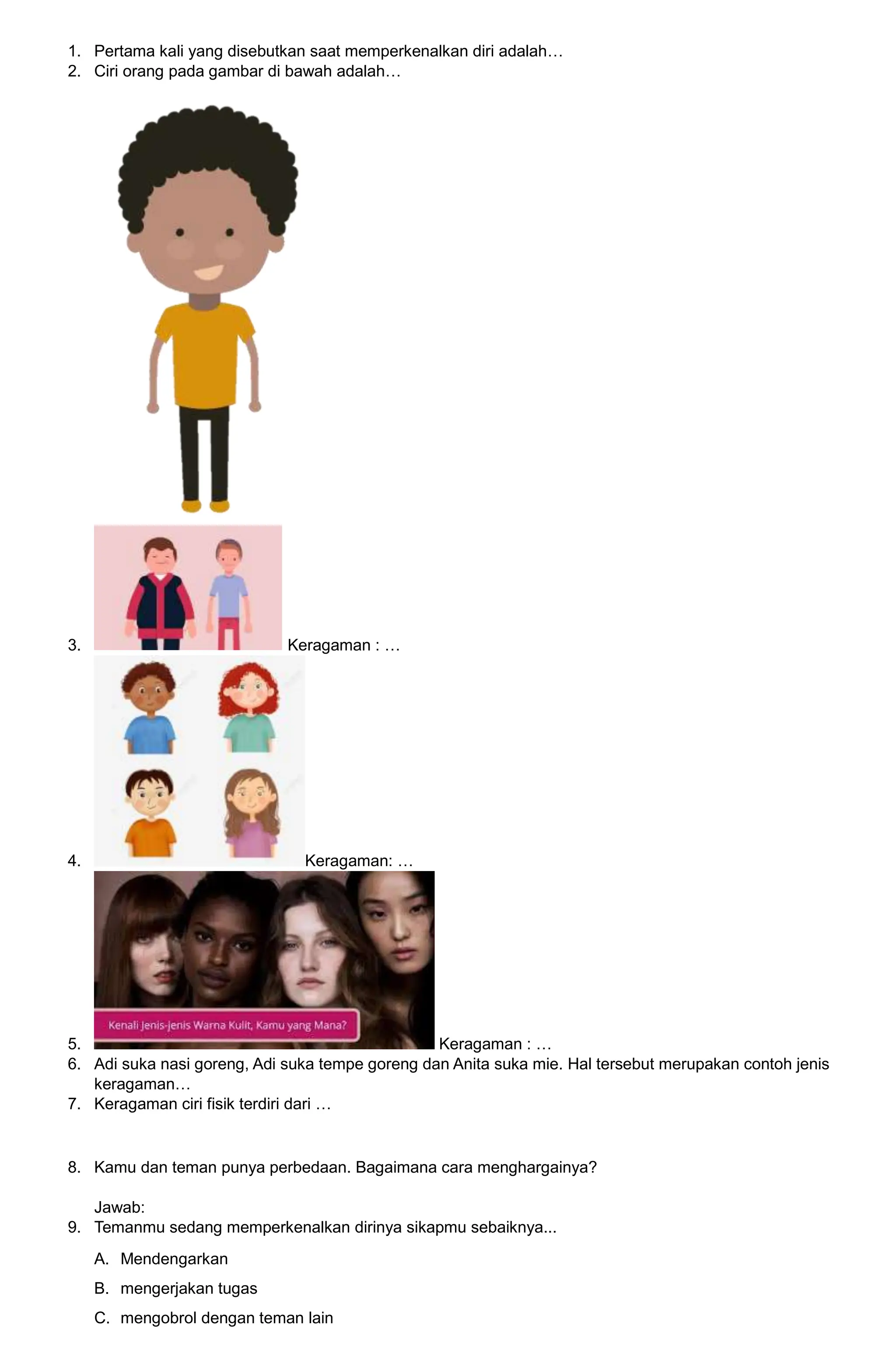 Latihan Soal Pancasila BAB 3 kelas 1 MI/ SD | DOCX