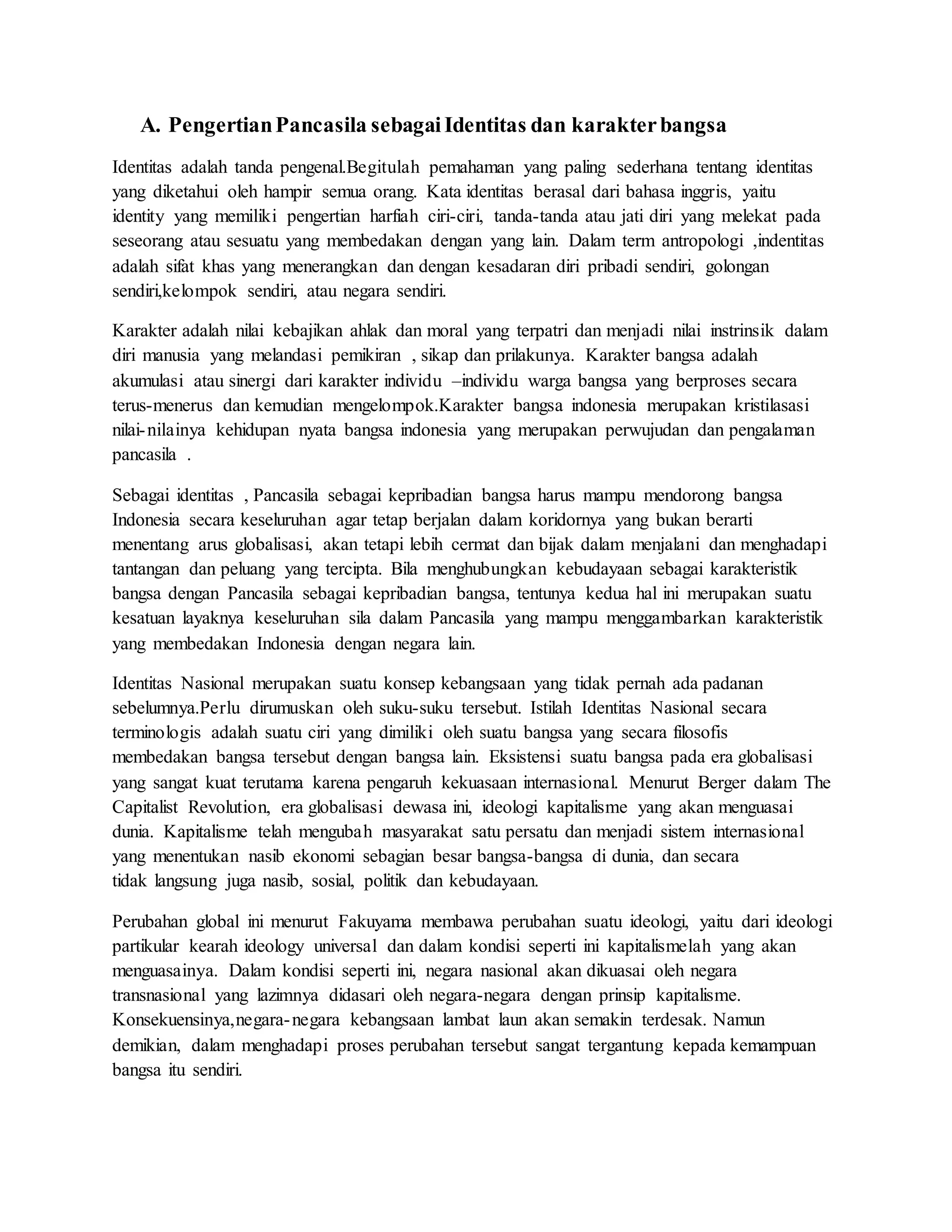 Pancasila sebagai karakter dan identitas bangsa | DOCX