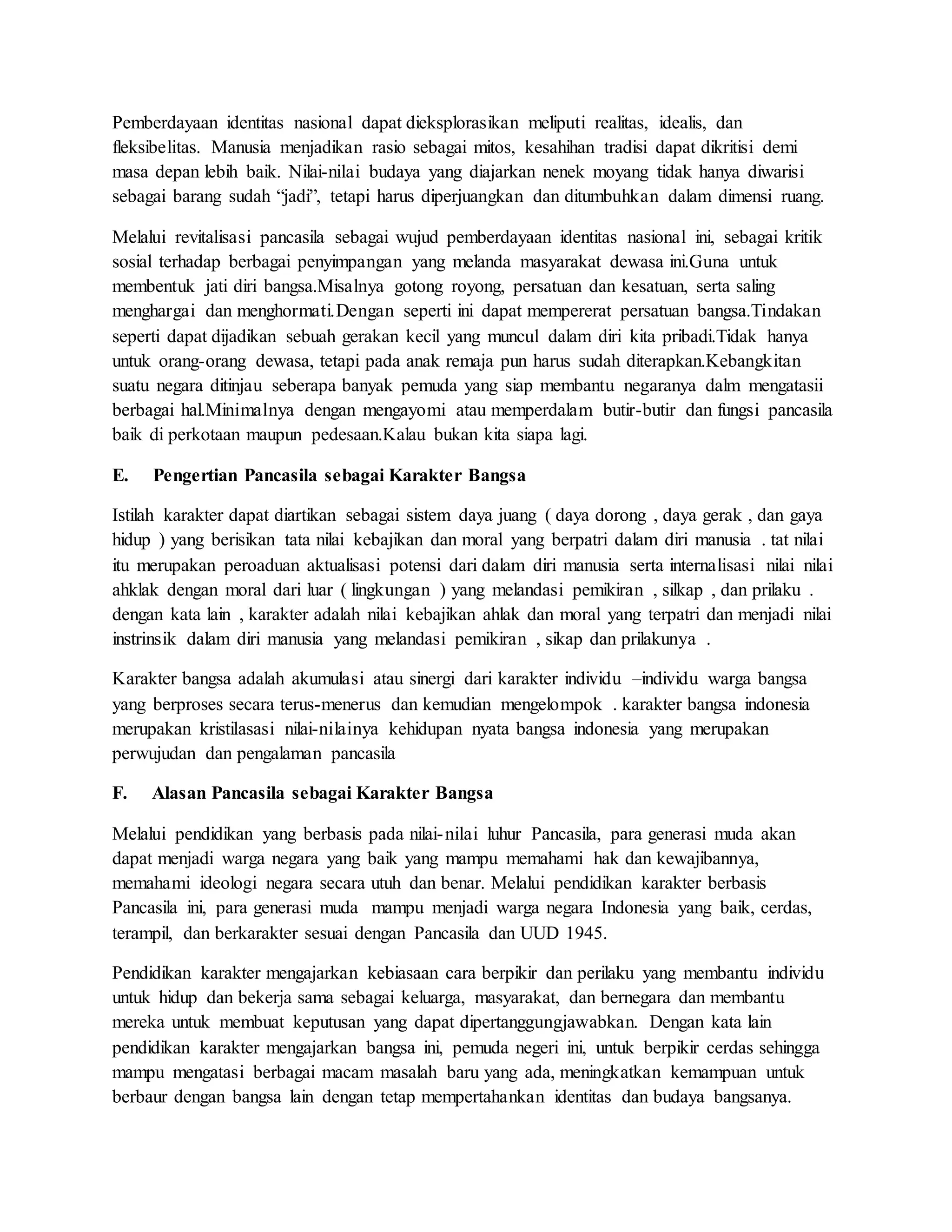 Pancasila sebagai karakter dan identitas bangsa | DOCX