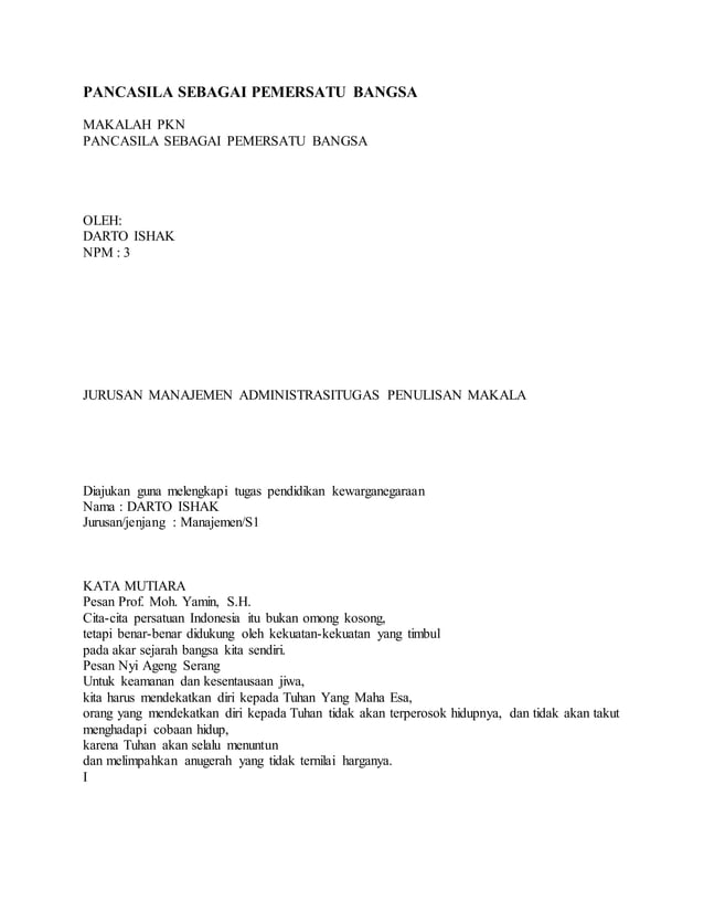Pancasila sebagai pemersatu bangsa | DOCX