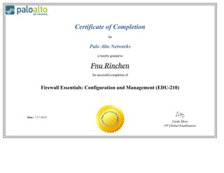 Pan Firewall Certificate of Completion | PDF