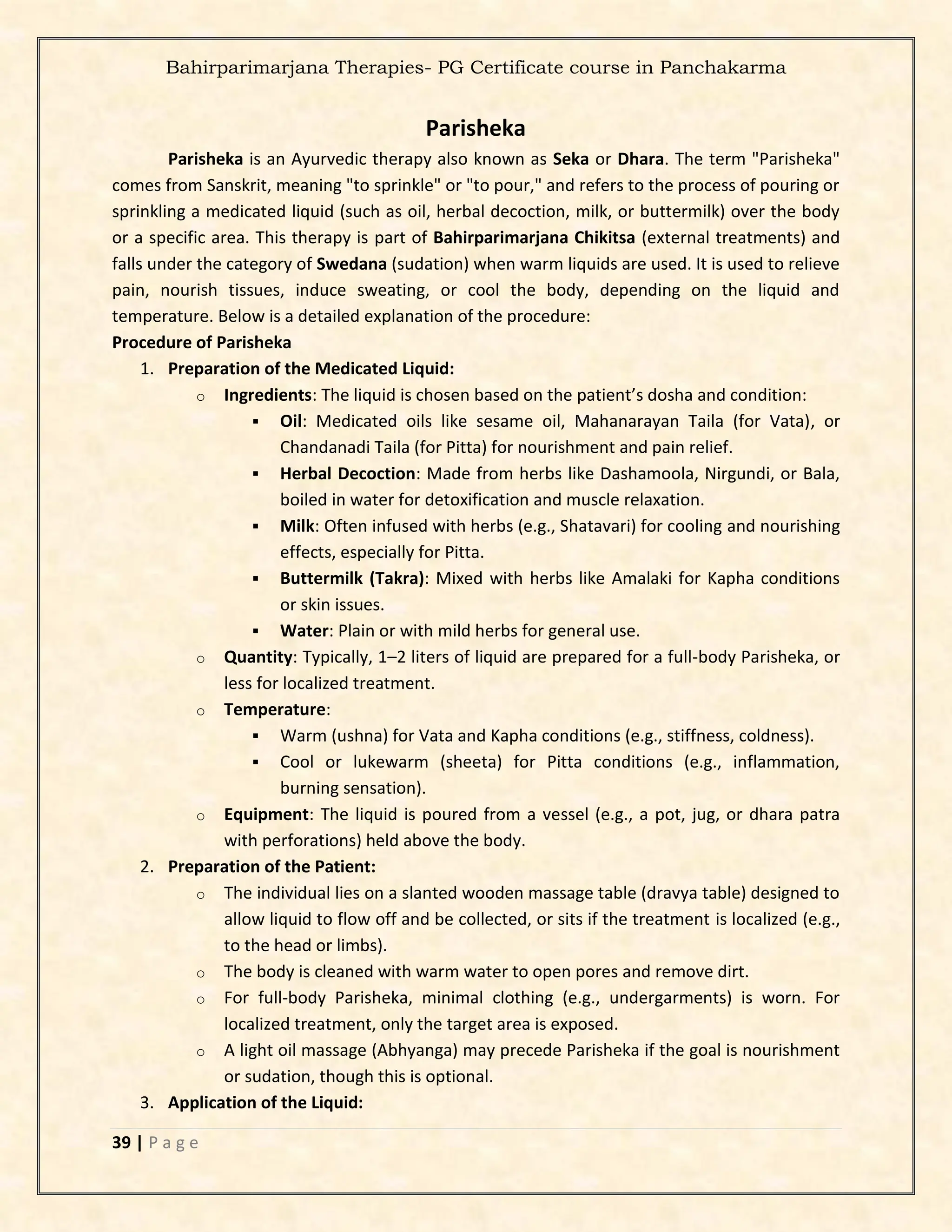 Bahirparimarjana Chikitsa ( External Therapies) | PDF