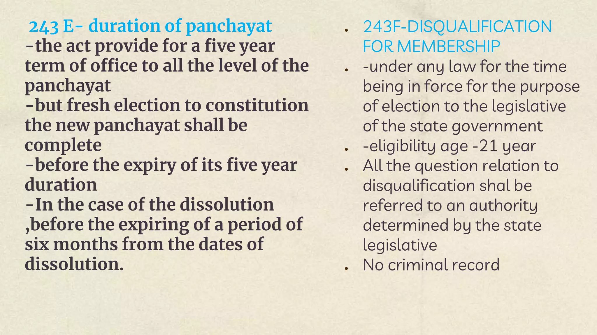 Panchayati raj system article (243 A -243 o) 73th amendment act 1992 | PPTX