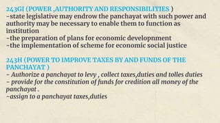 Panchayati raj system article (243 A -243 o) 73th amendment act 1992 | PPTX