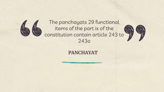 Panchayati raj system article (243 A -243 o) 73th amendment act 1992 | PPTX