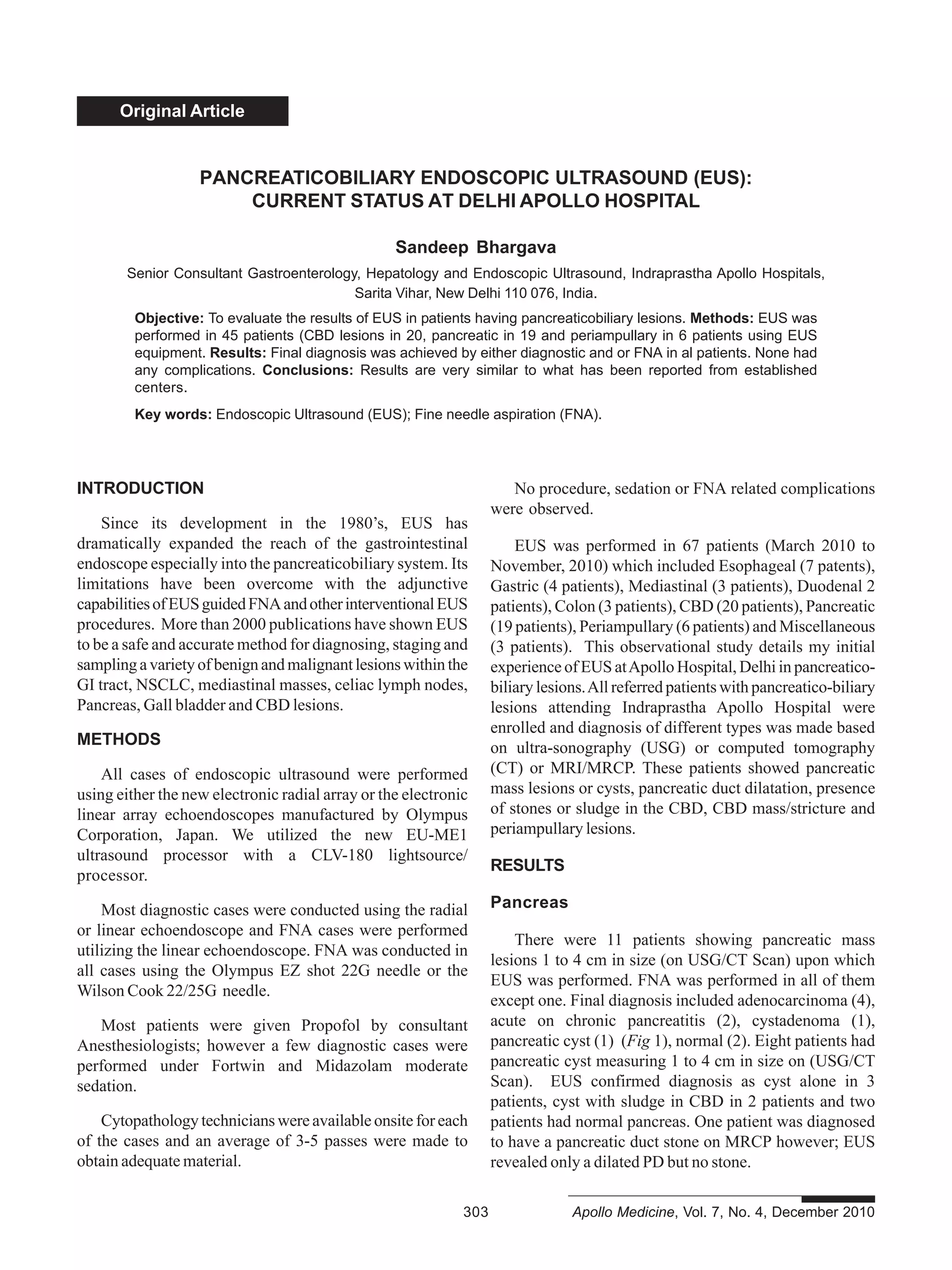 Pancreaticobiliary Endoscopic Ultrasound (EUS) | PDF