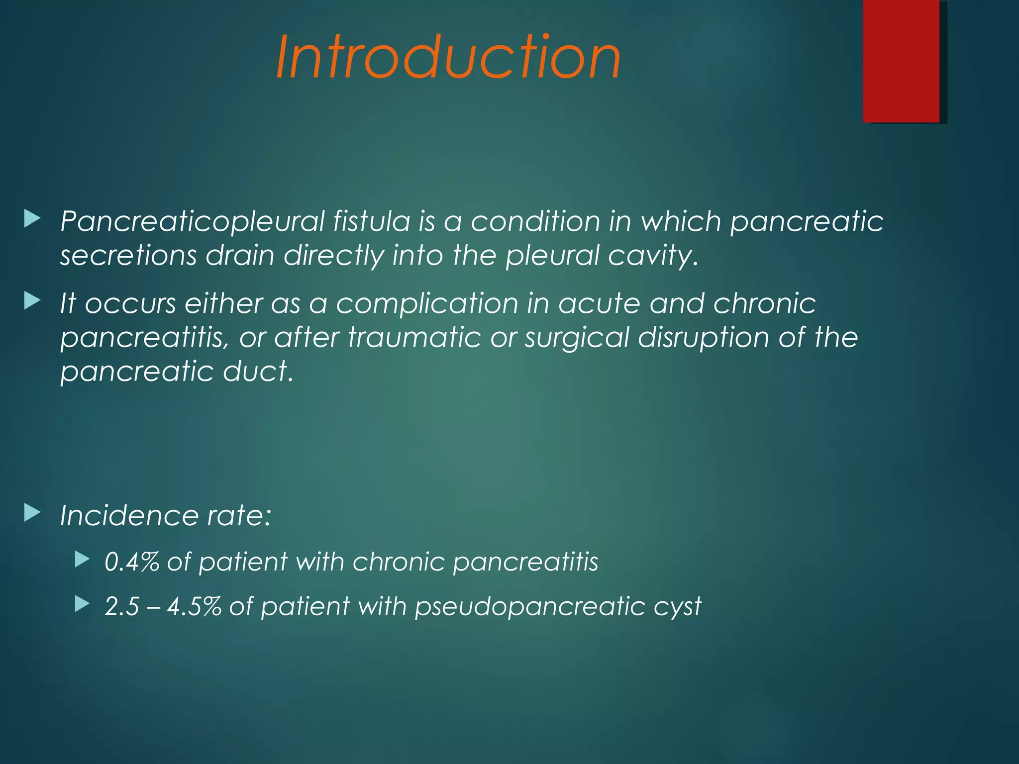 Pancreatico pleural fistula | PPT