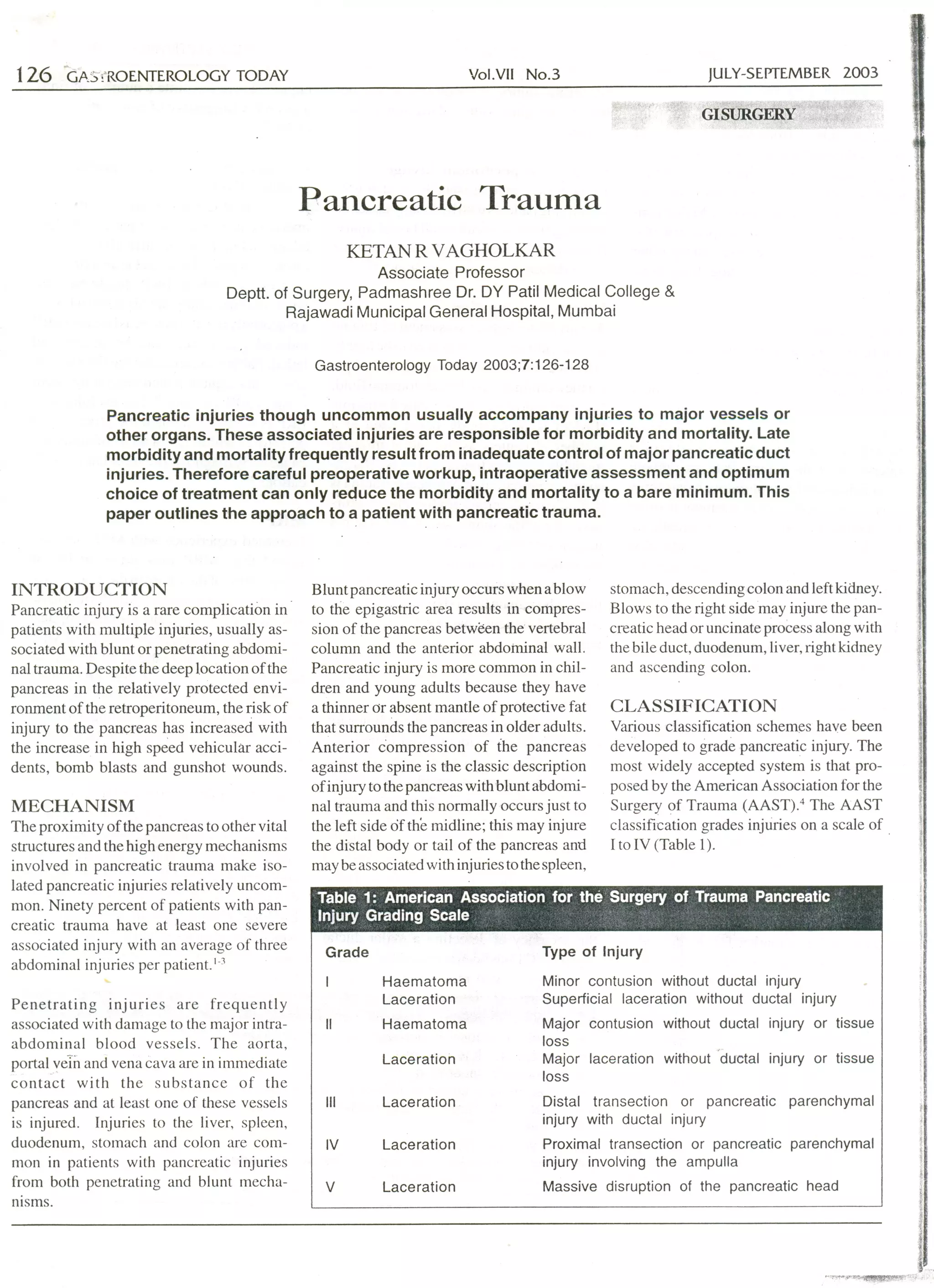 Pancreatic trauma | PDF