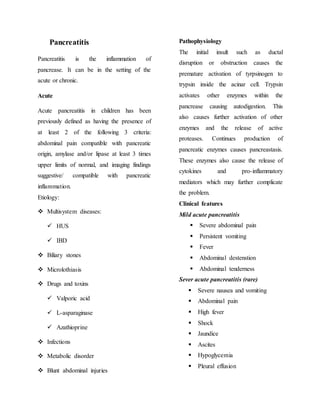 acute and chronic Pancreatitis in children | DOCX | Digestive Disorders ...