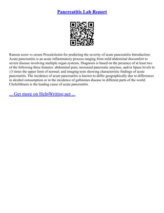 Pancreatitis Lab Report | PDF
