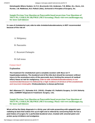 Pancreatitis sample questions based on neet pg , usmle, plab and fmge ...